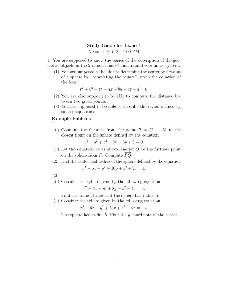 Multivariable Calculus Exam 1 Study Guide