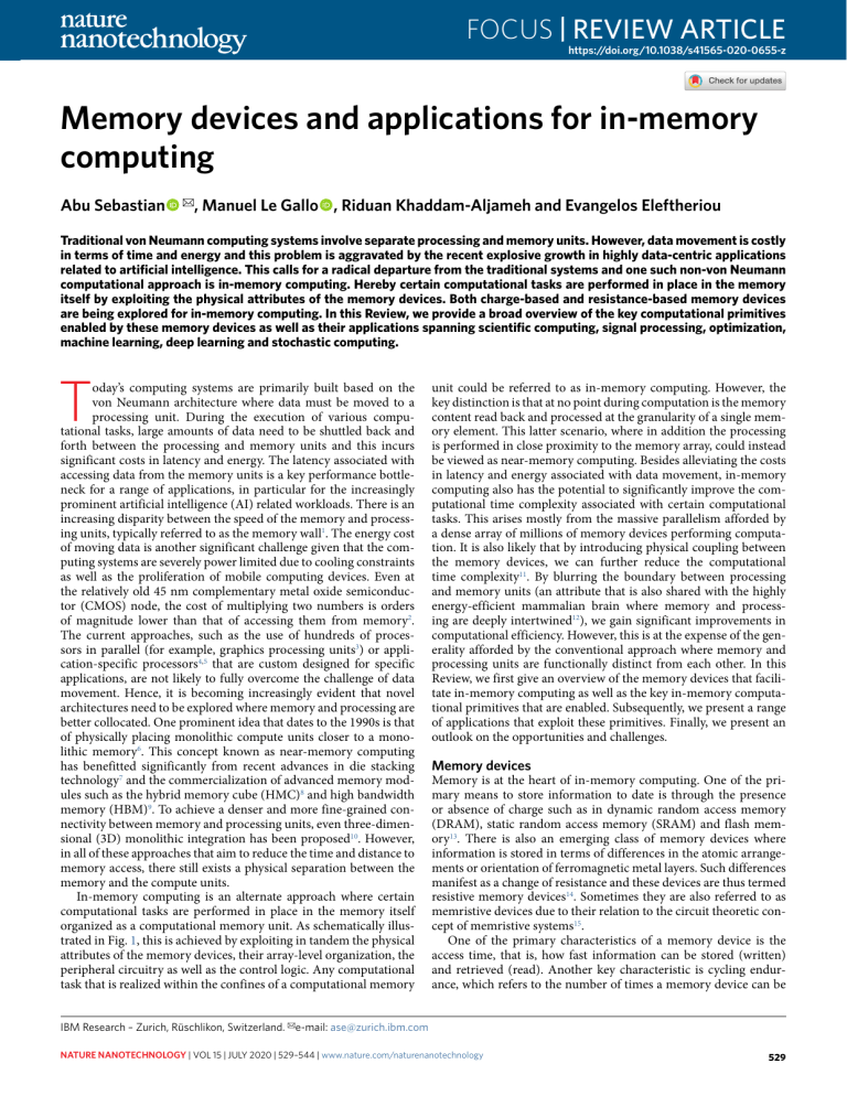 In-Memory Computing: Devices and Applications