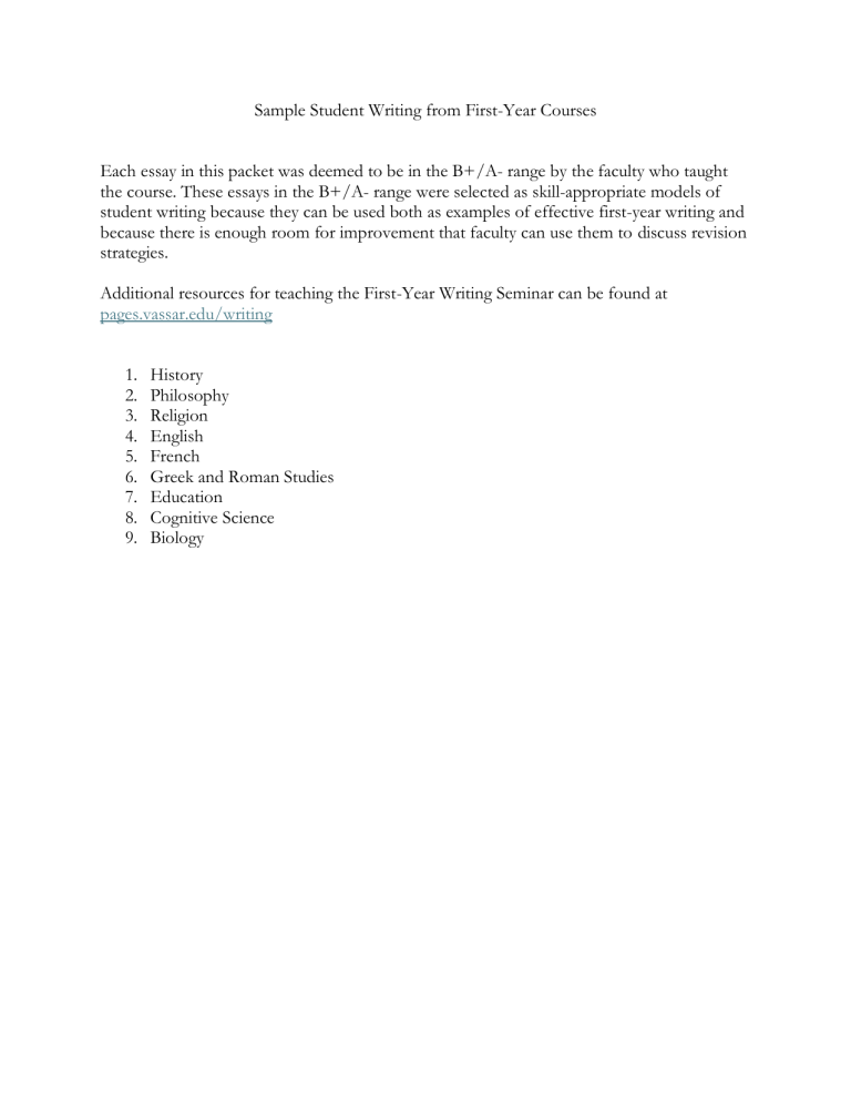 Sample First-Year Writing Essays