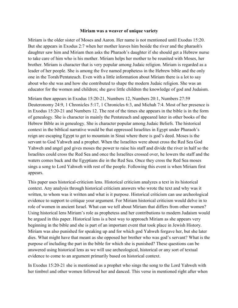 Prophetess Miriam: A Historical-Critical Analysis