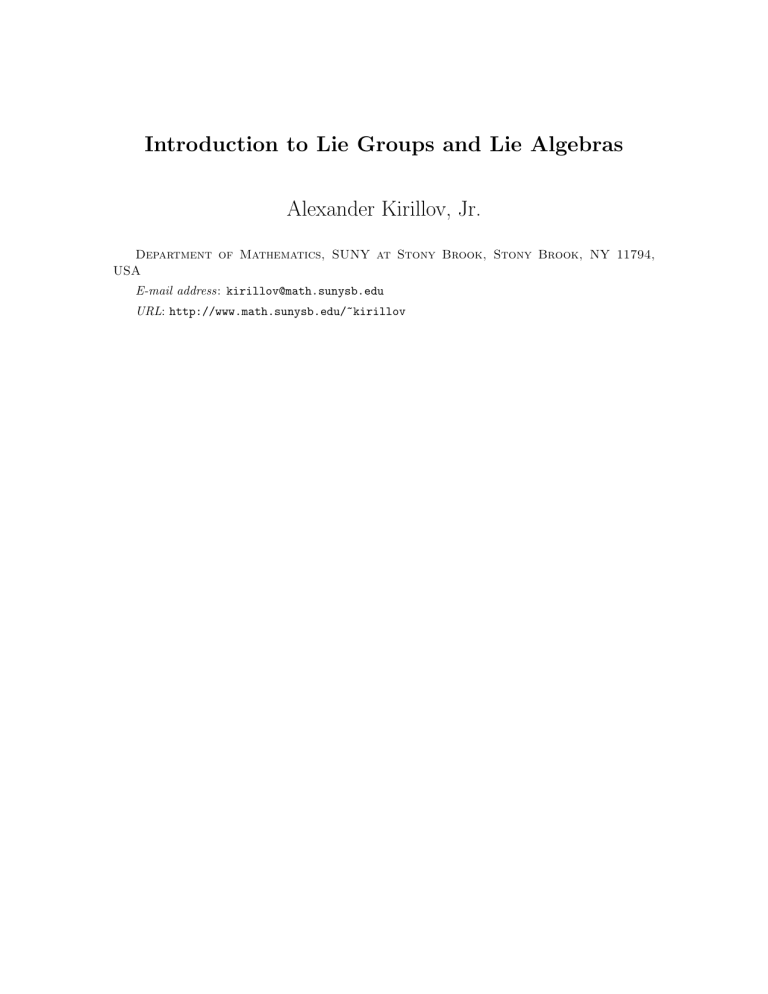 Introduction to Lie Groups and Lie Algebras Textbook
