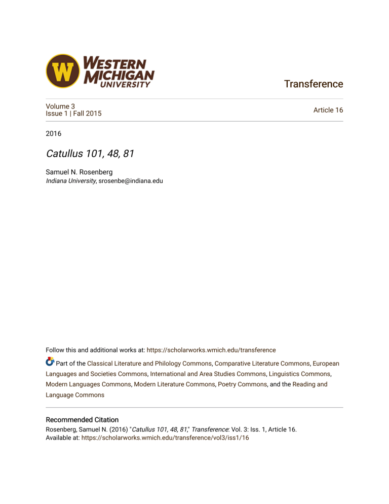 Catullus 101, 48, 81: Translation & Commentary