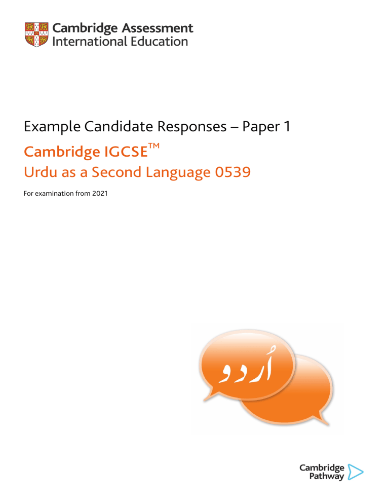 Cambridge IGCSE Urdu 0539 Example Candidate Responses Paper 1