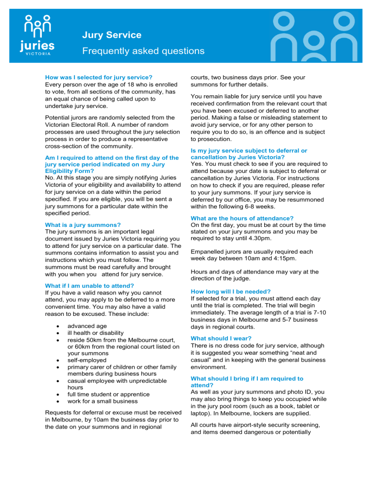 Jury Service Victoria FAQ