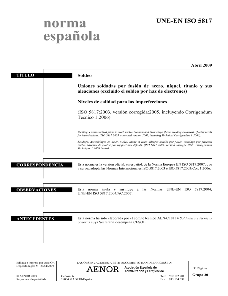Norma ISO 5817: Niveles de Calidad en Soldadura