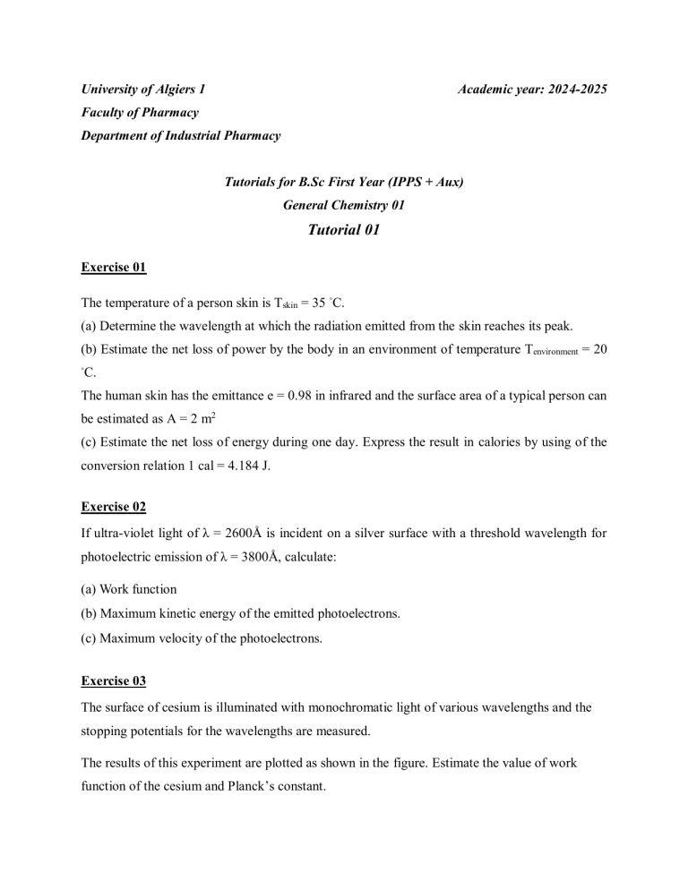 General Chemistry Tutorial 01: Radiation & Quantum