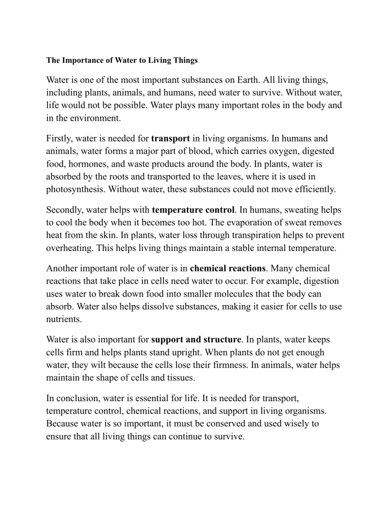 Importance of Water for Living Things