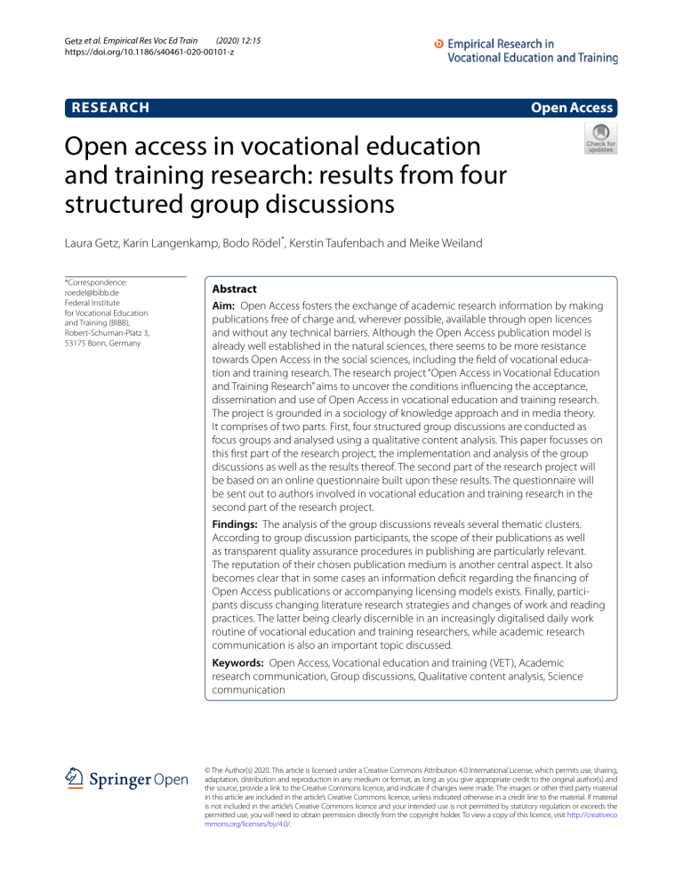 Open Access in Vocational Education Research