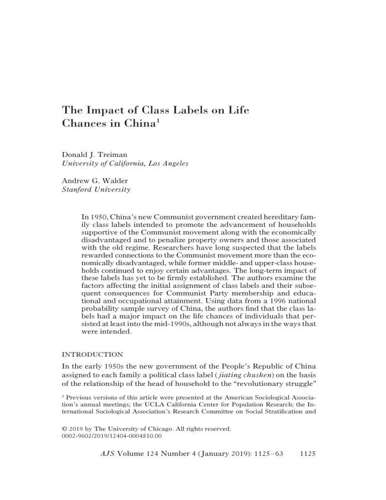 China Class Labels' Impact on Life Chances