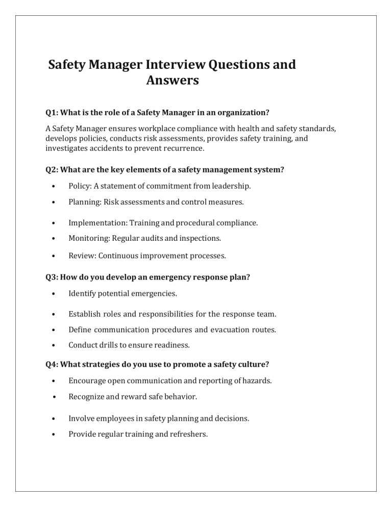 Safety Manager Interview Q&A Guide