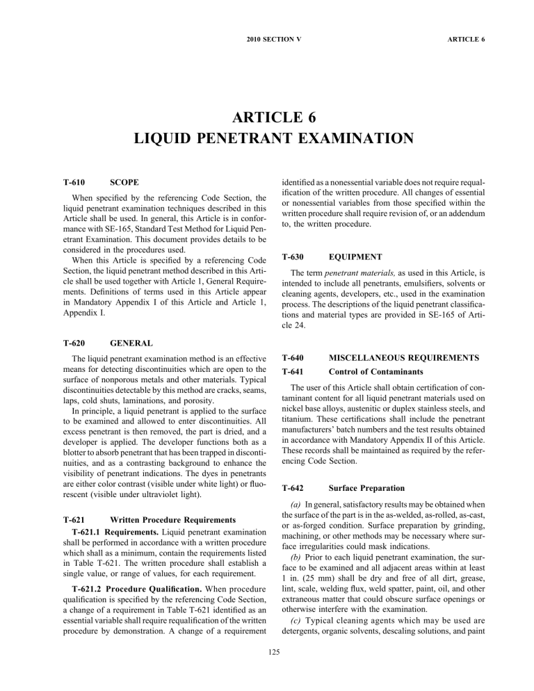 Liquid Penetrant Examination Standard 2010