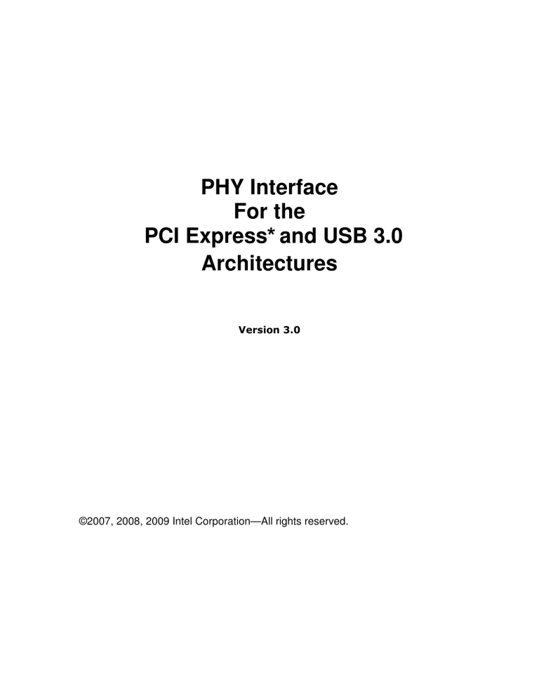 Intel PHY Interface Specification for PCIe & USB 3.0
