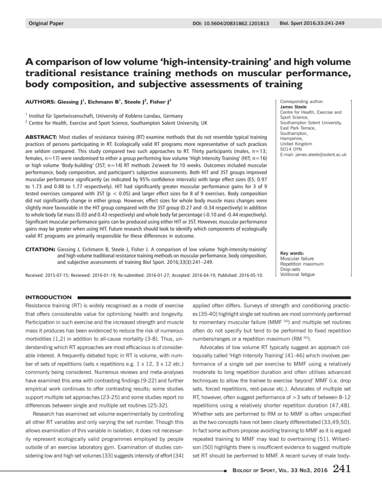 HIT vs Traditional Resistance Training Study