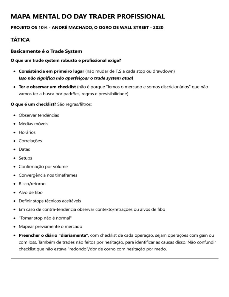 Mapa Mental Day Trader Profissional