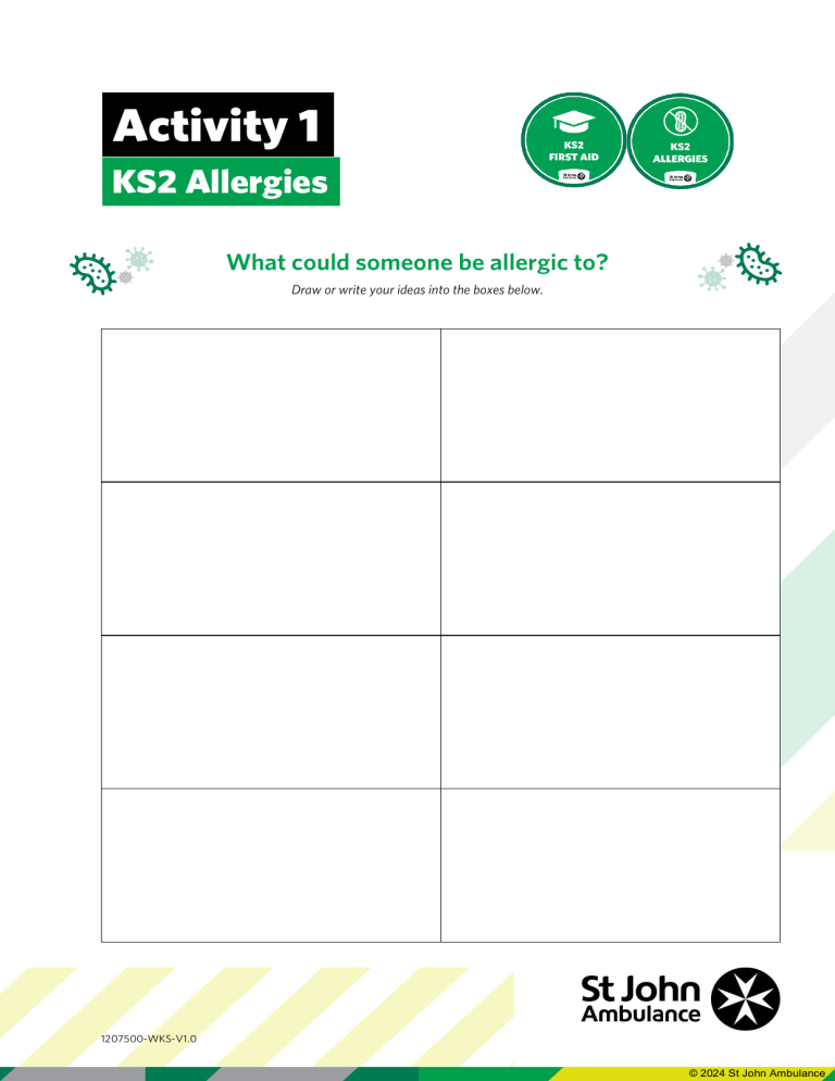 KS2 Allergies Worksheet for Kids