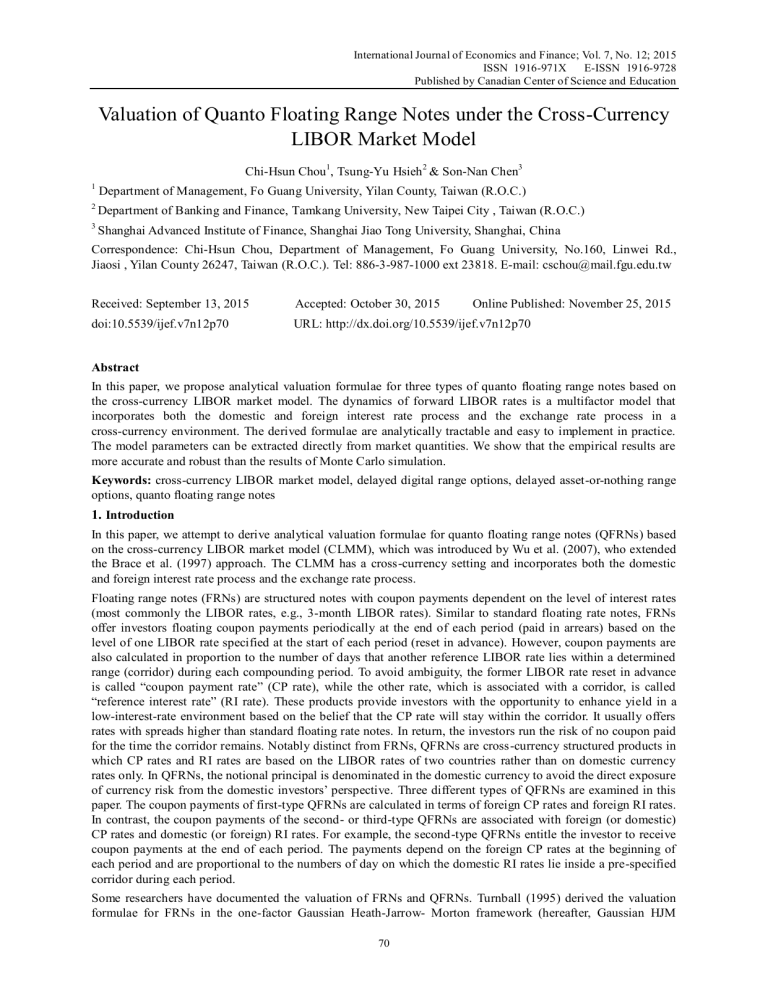Valuation of Quanto Floating Range Notes