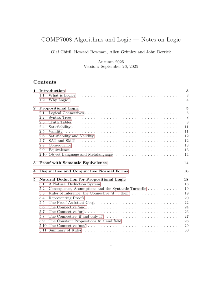COMP7008 Algorithms and Logic Notes on Logic