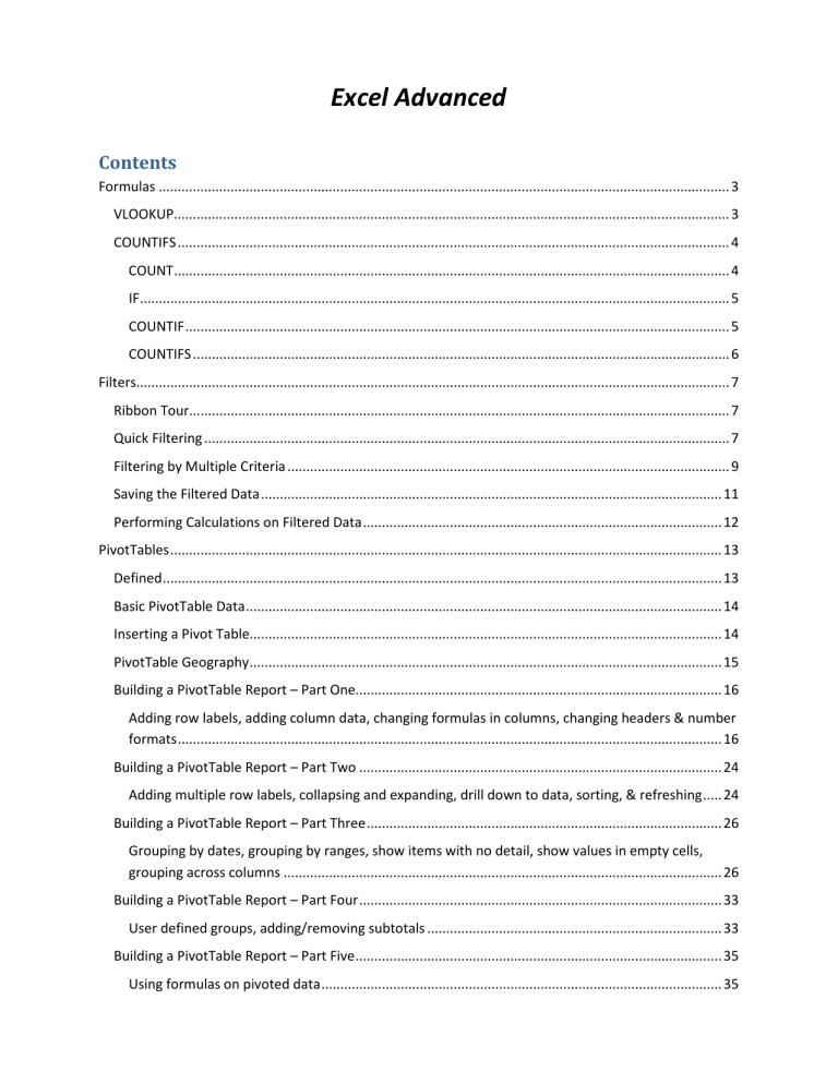 Excel Advanced: Formulas, Filters, PivotTables Guide