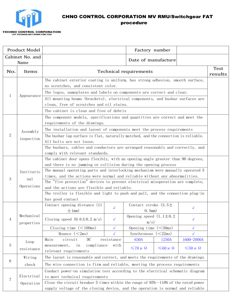MV RMU Switchgear FAT Procedure