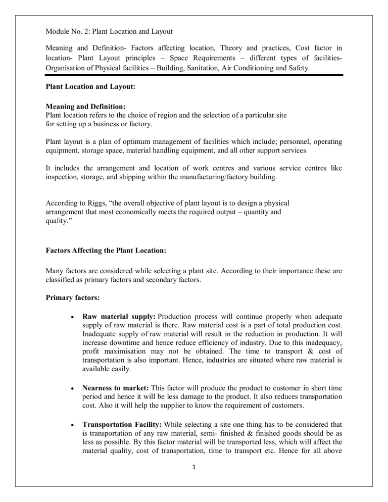 Plant Location and Layout Principles Guide