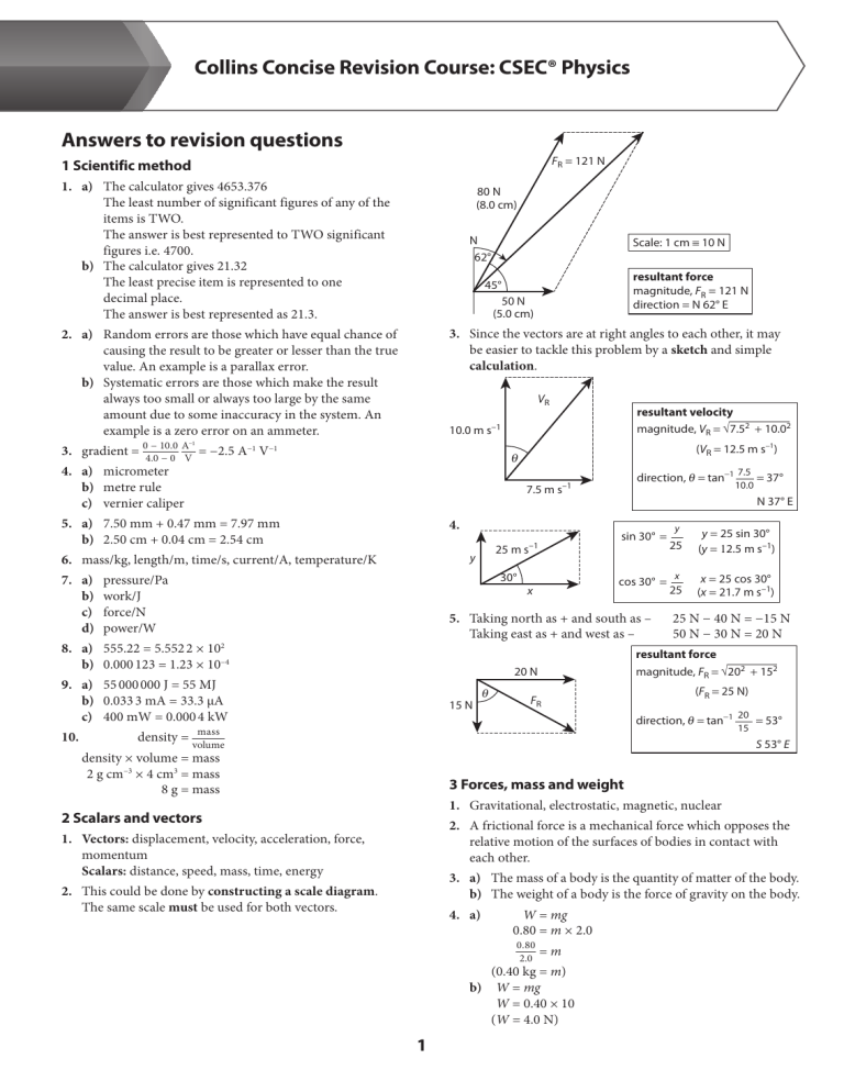 CSEC Physics Revision Course Answers