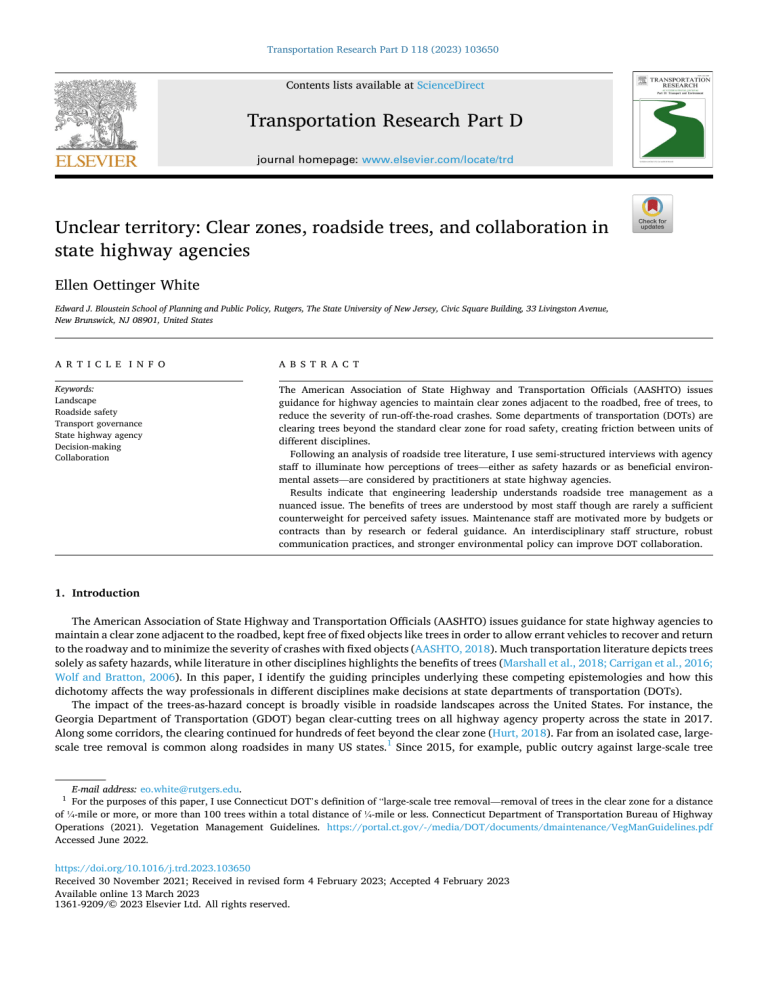Roadside Trees vs. Safety in Highway Agencies