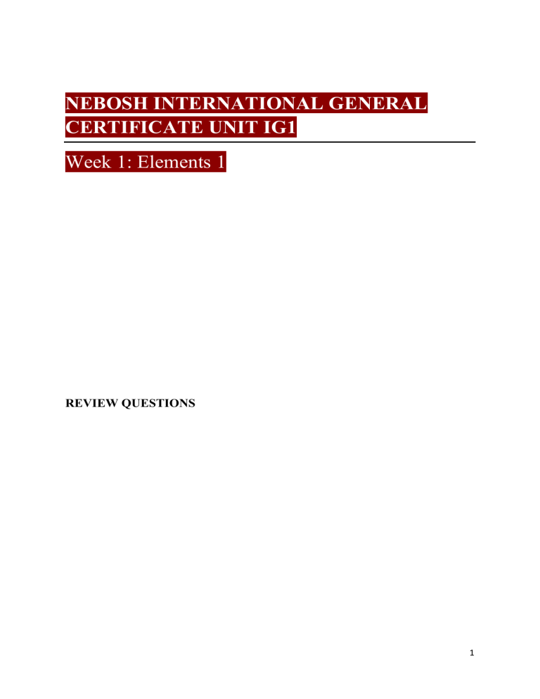 NEBOSH IG1 Element 1 Review Questions