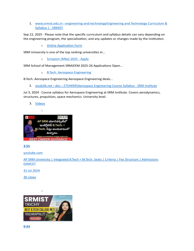 SRM B.Tech Aerospace Syllabus