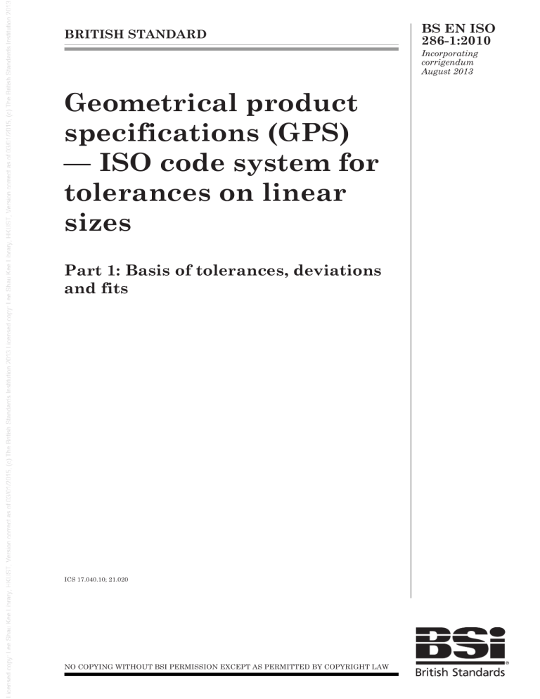 BS EN ISO 286-1:2010 Geometrical Product Specifications