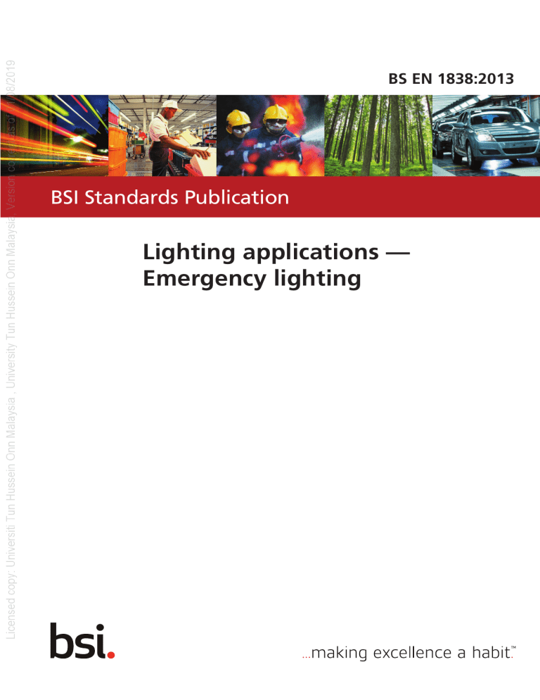 BS EN 1838:2013 Emergency Lighting Standard