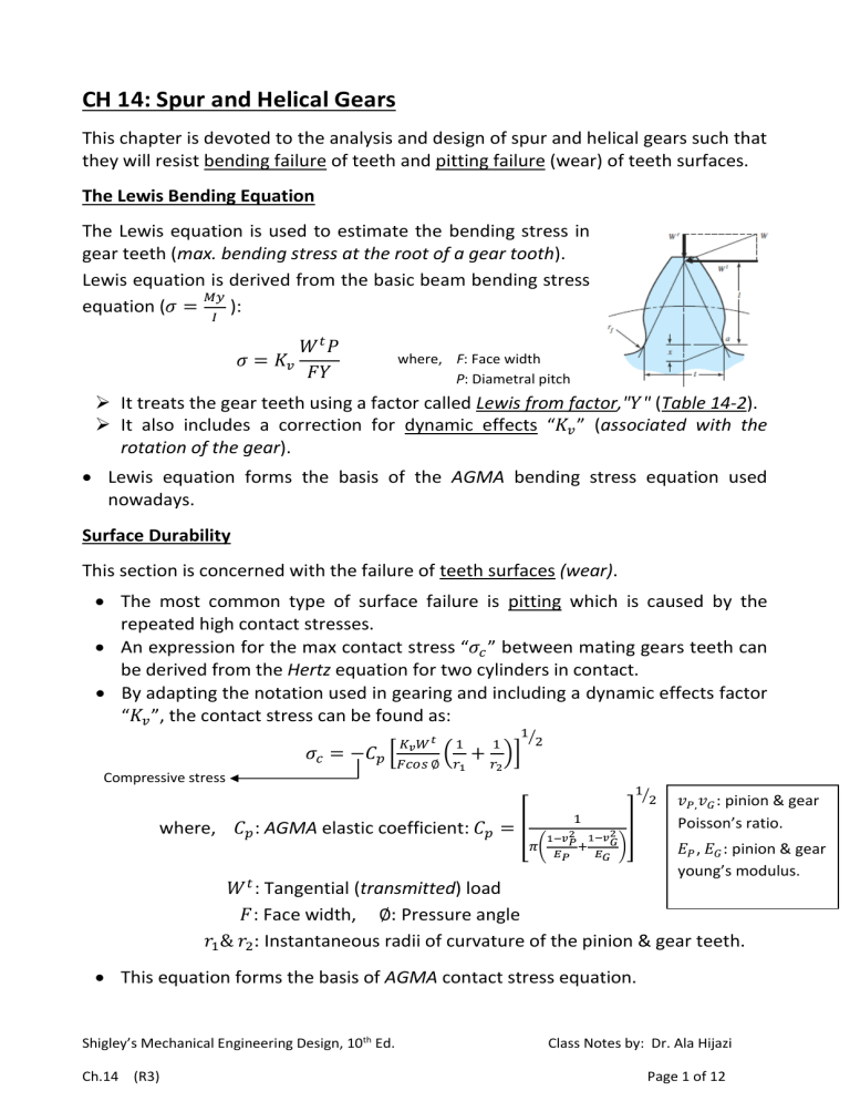 AGMA Gear Design | Shigley's Ch.14 Notes