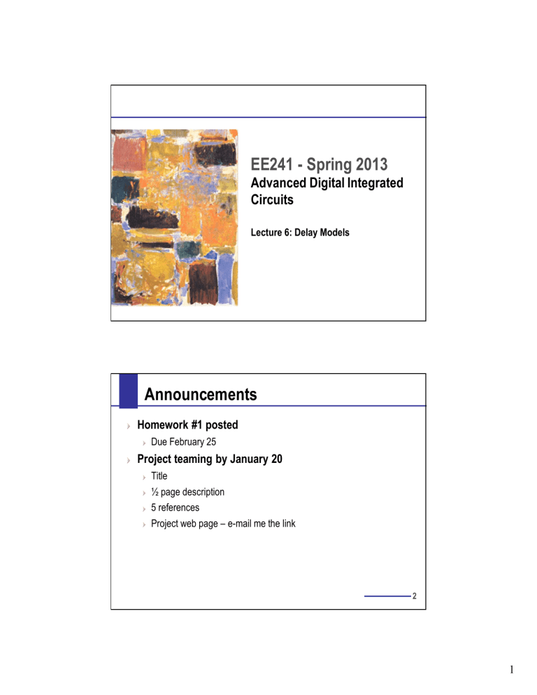 EE241: Advanced Digital IC Delay Models