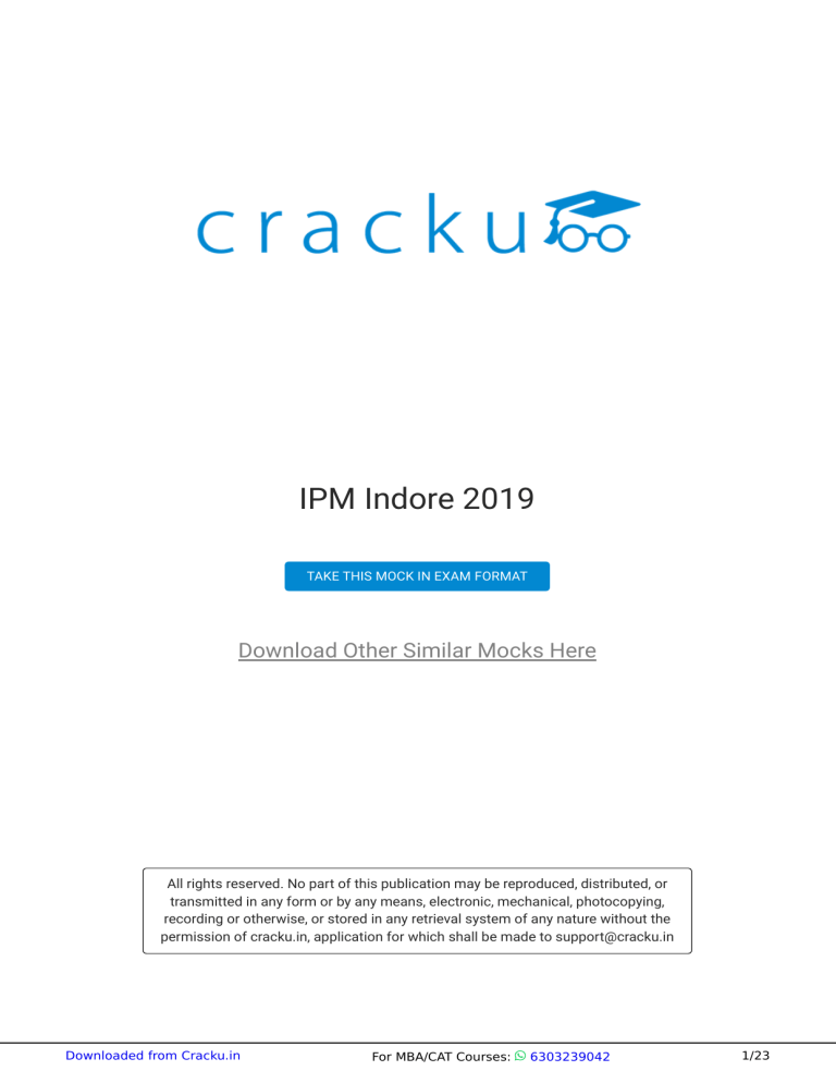 IPM Indore 2019 Mock Test Papers