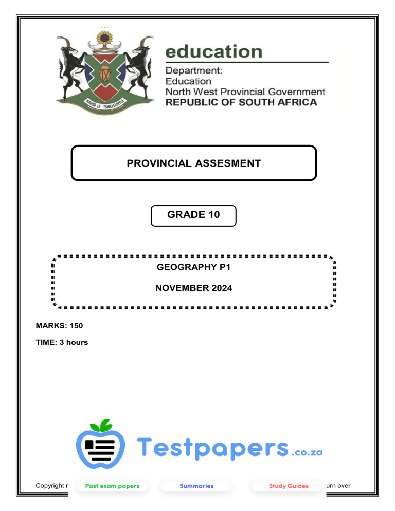 Grade 10 Geography Exam Paper P1 Nov 2024