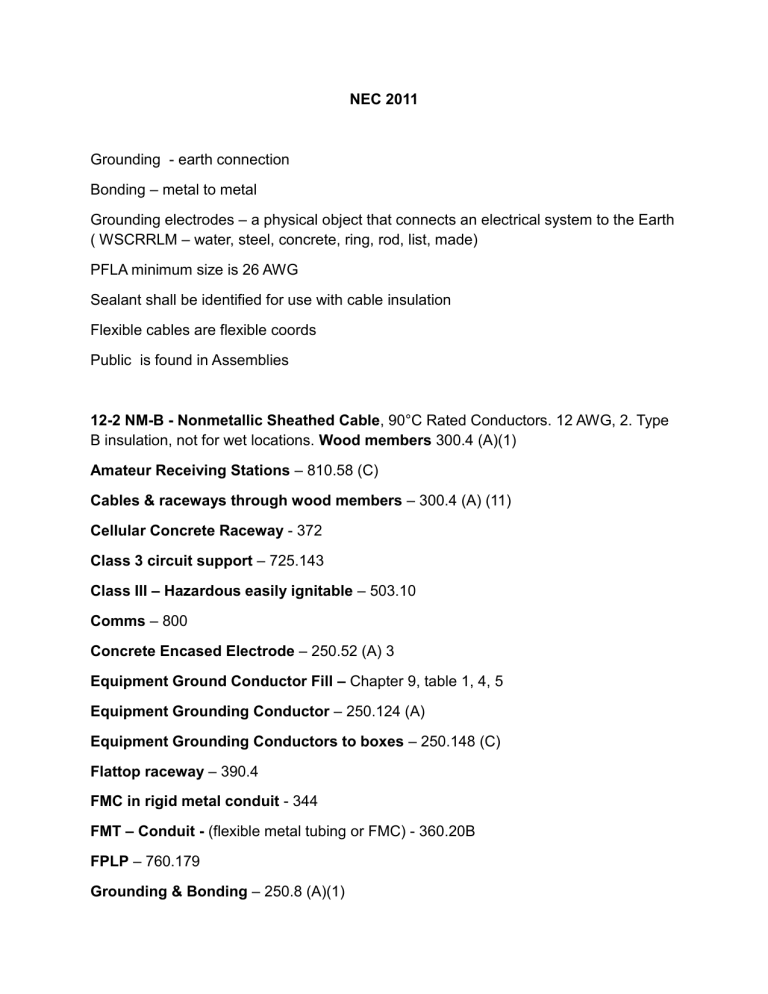 NEC 2011 Technical Reference Grounding Bonding