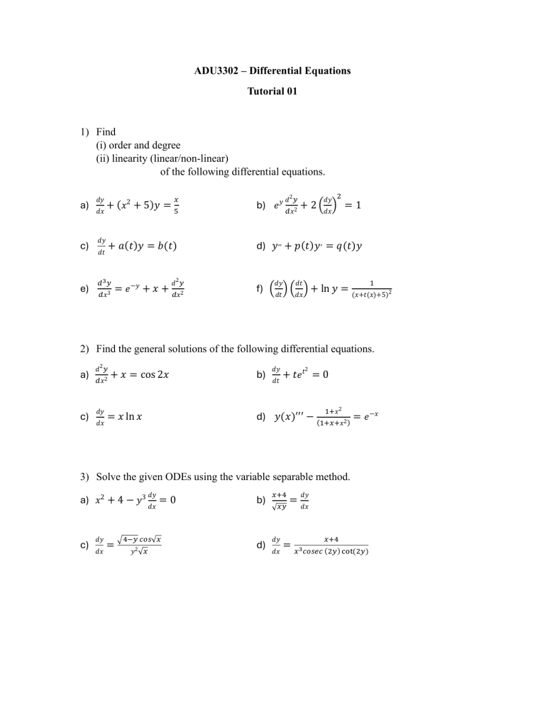 ADU3302 Differential Equations Tutorial