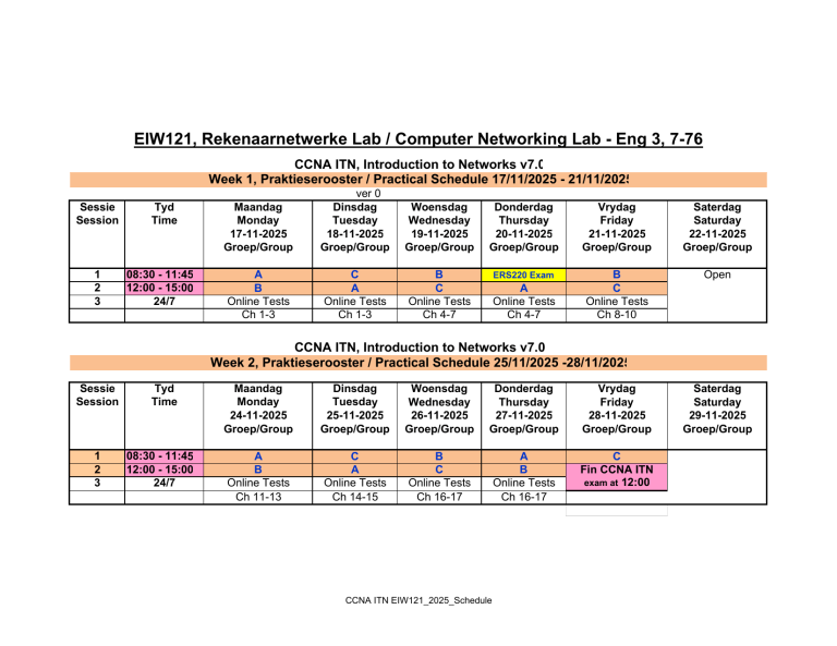 CCNA Networking Lab Schedule 2025