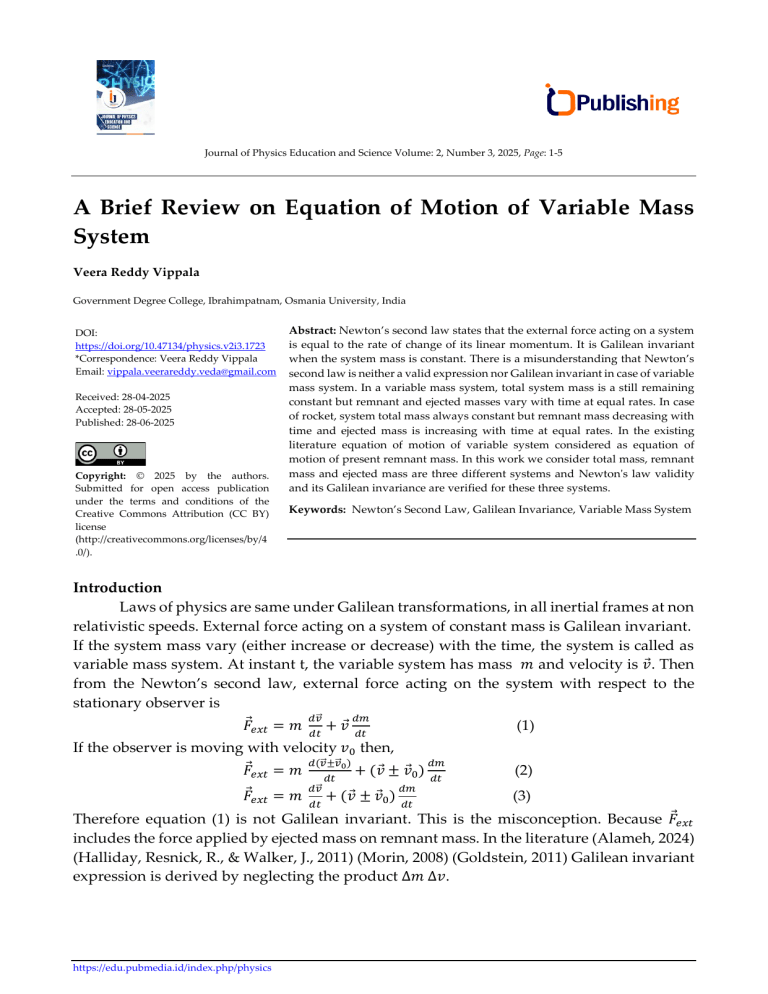 Newton's Law in Variable Mass Systems