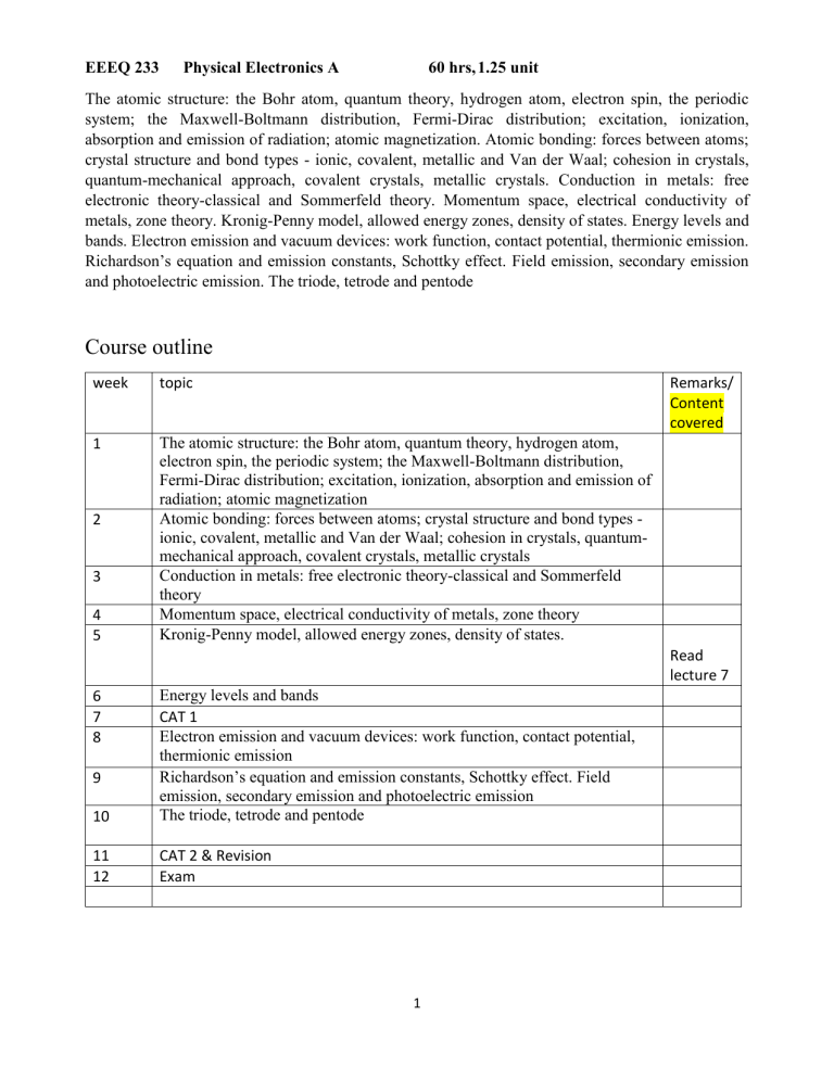 Physical Electronics A Lecture Notes