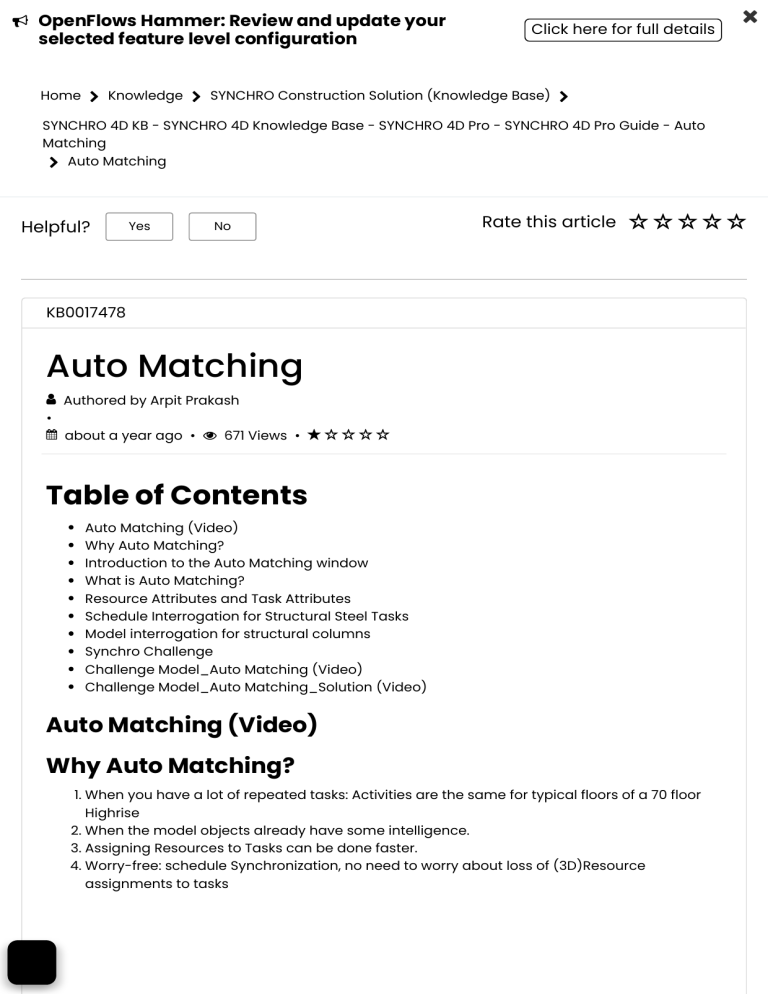 SYNCHRO 4D Auto Matching Guide