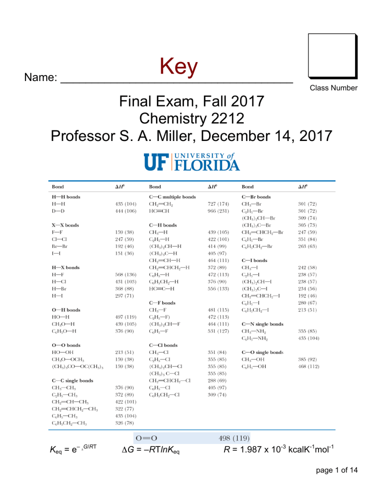 Chemistry 2212 Final Exam 2017