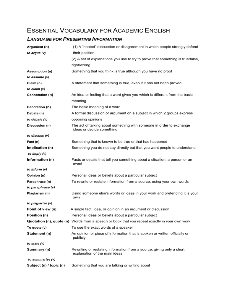 Essential Academic English Vocabulary