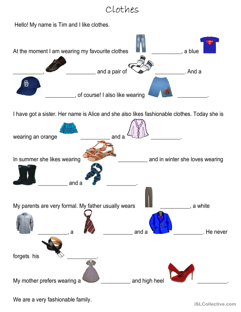 Clothes Vocabulary EFL Worksheet