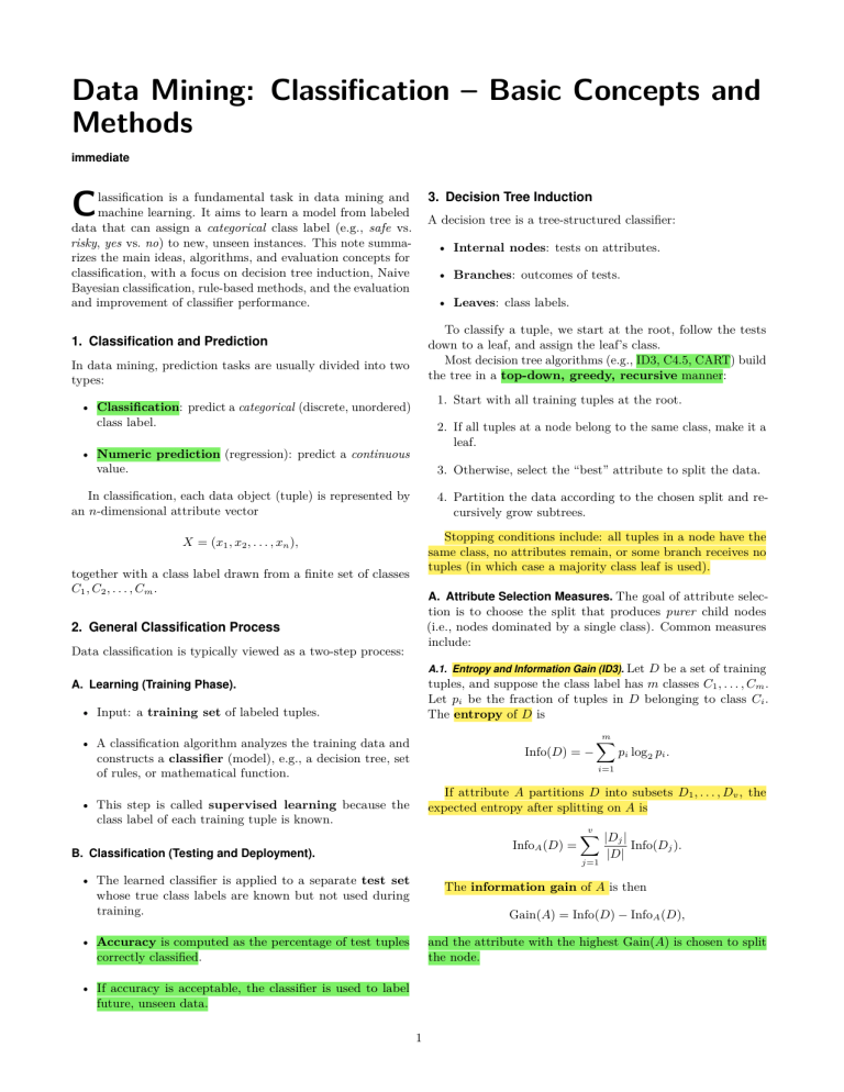 Data Mining Classification: Methods & Evaluation