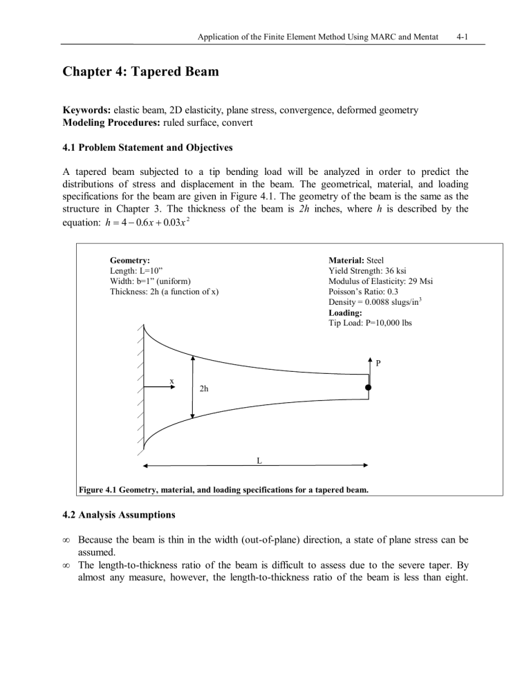 FEM Analysis of Tapered Beam using MARC
