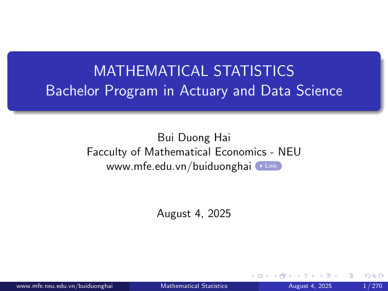 Mathematical Statistics Lecture Notes PDF