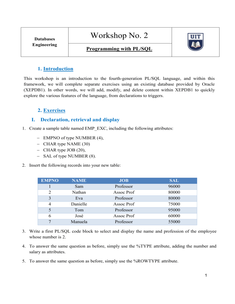 PL/SQL Programming Workshop