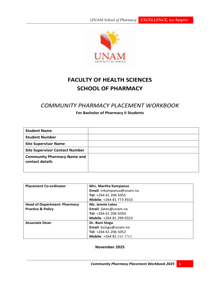 Community Pharmacy Placement Workbook UNAM