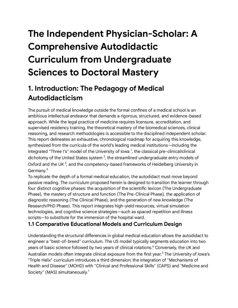 Medical Self-Study Curriculum Guide: Undergraduate to Doctoral