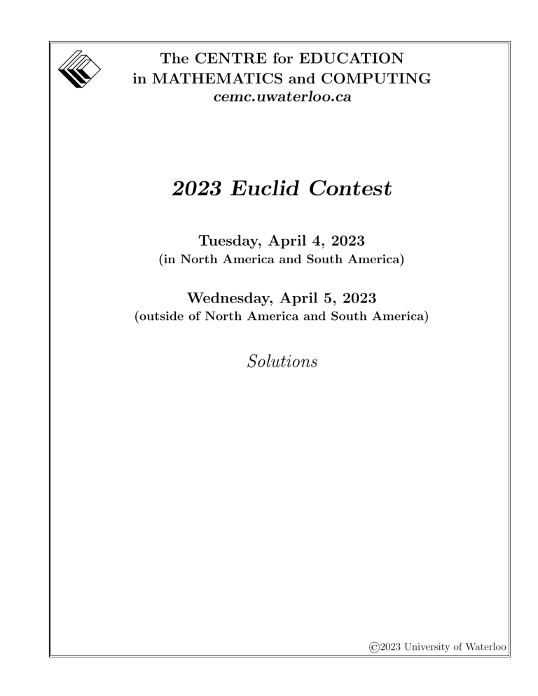 2023 Euclid Contest Solutions PDF
